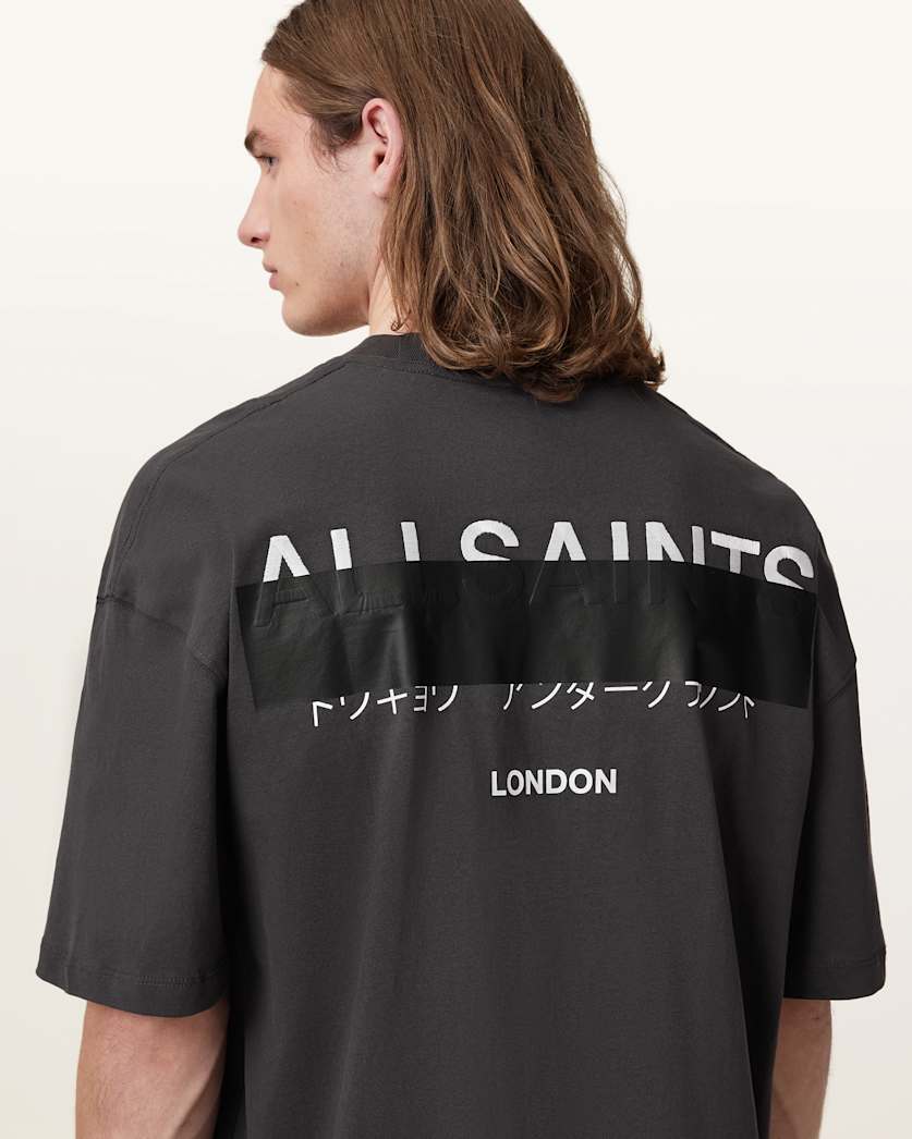 Redact Oversized Embroidered Logo T-Shirt Washed Black | ALLSAINTS US
